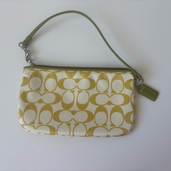 Coach | Bags | Coach Green And Cream Clutch With Signature Monogram ...